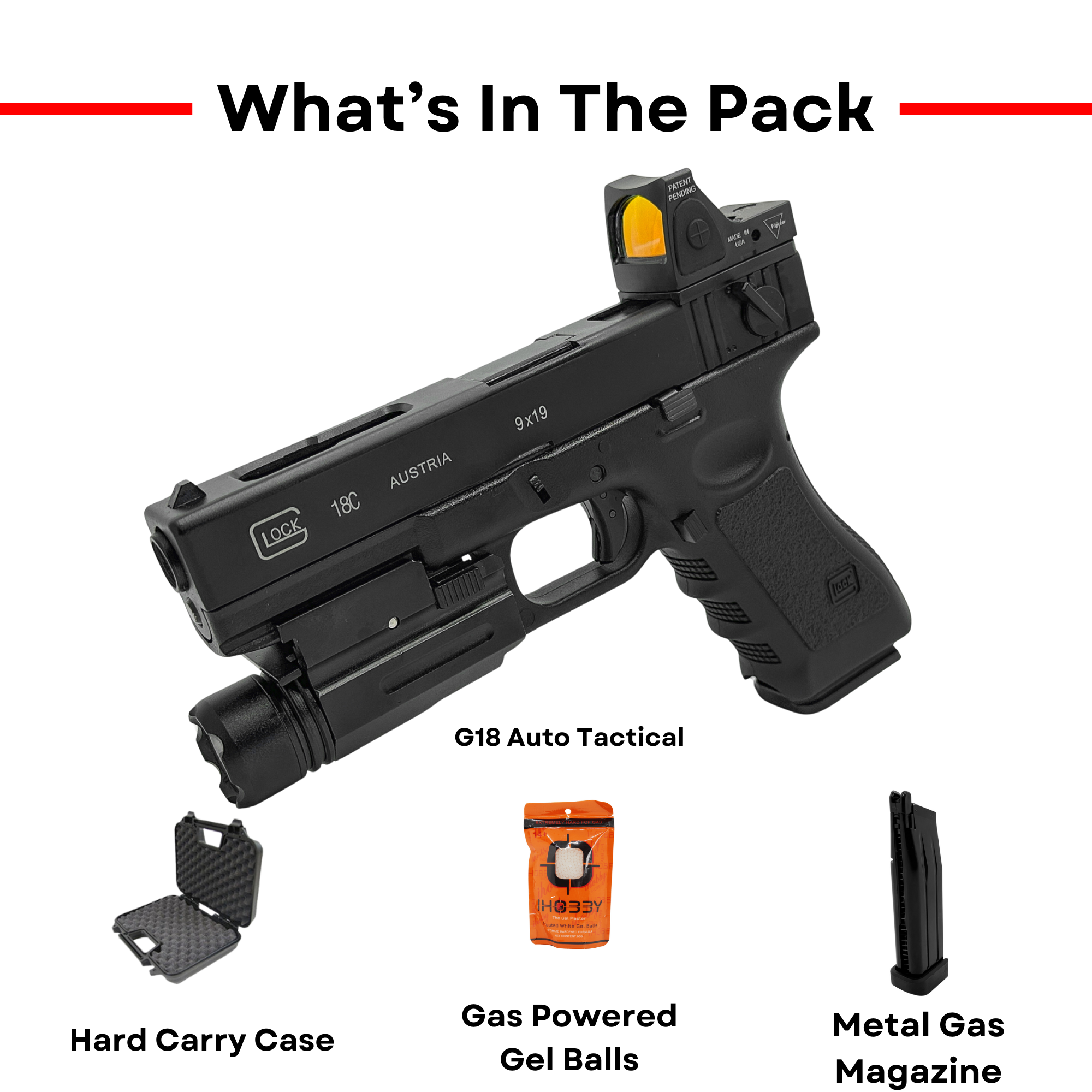 "G18 Auto Tactical" Competition Custom Pistol - Gel Blaster (Metal ...