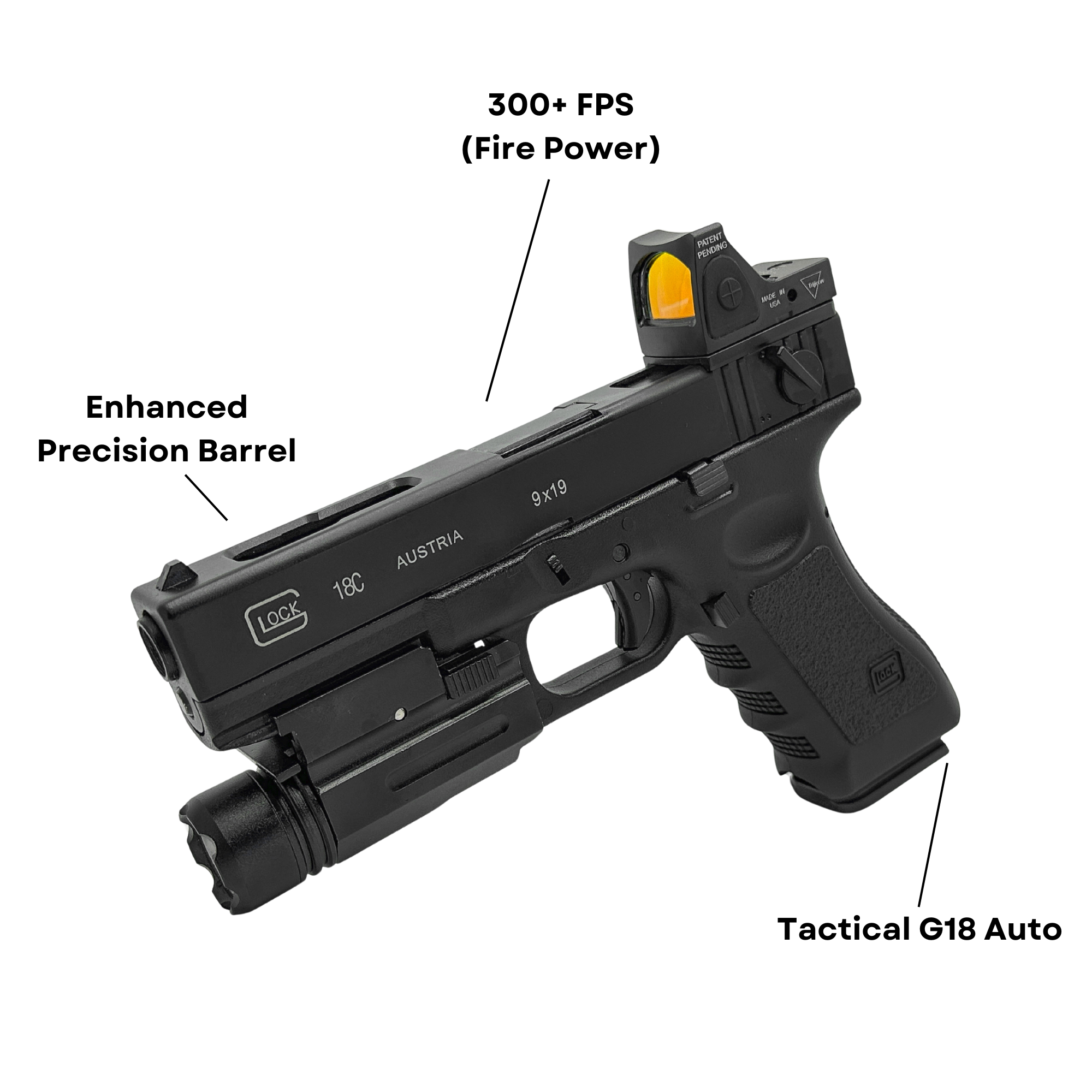 "G18 Auto Tactical" Competition Custom Pistol - Gel Blaster (Metal ...